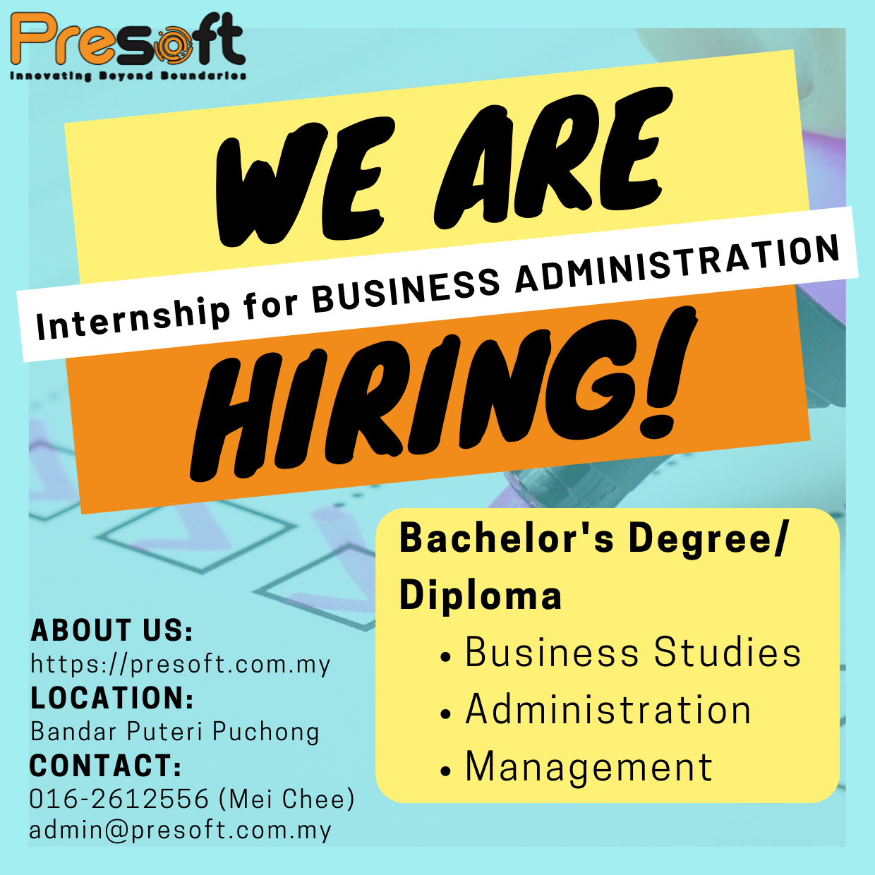 Internship Hiring - Presoft (M) Sdn Bhd